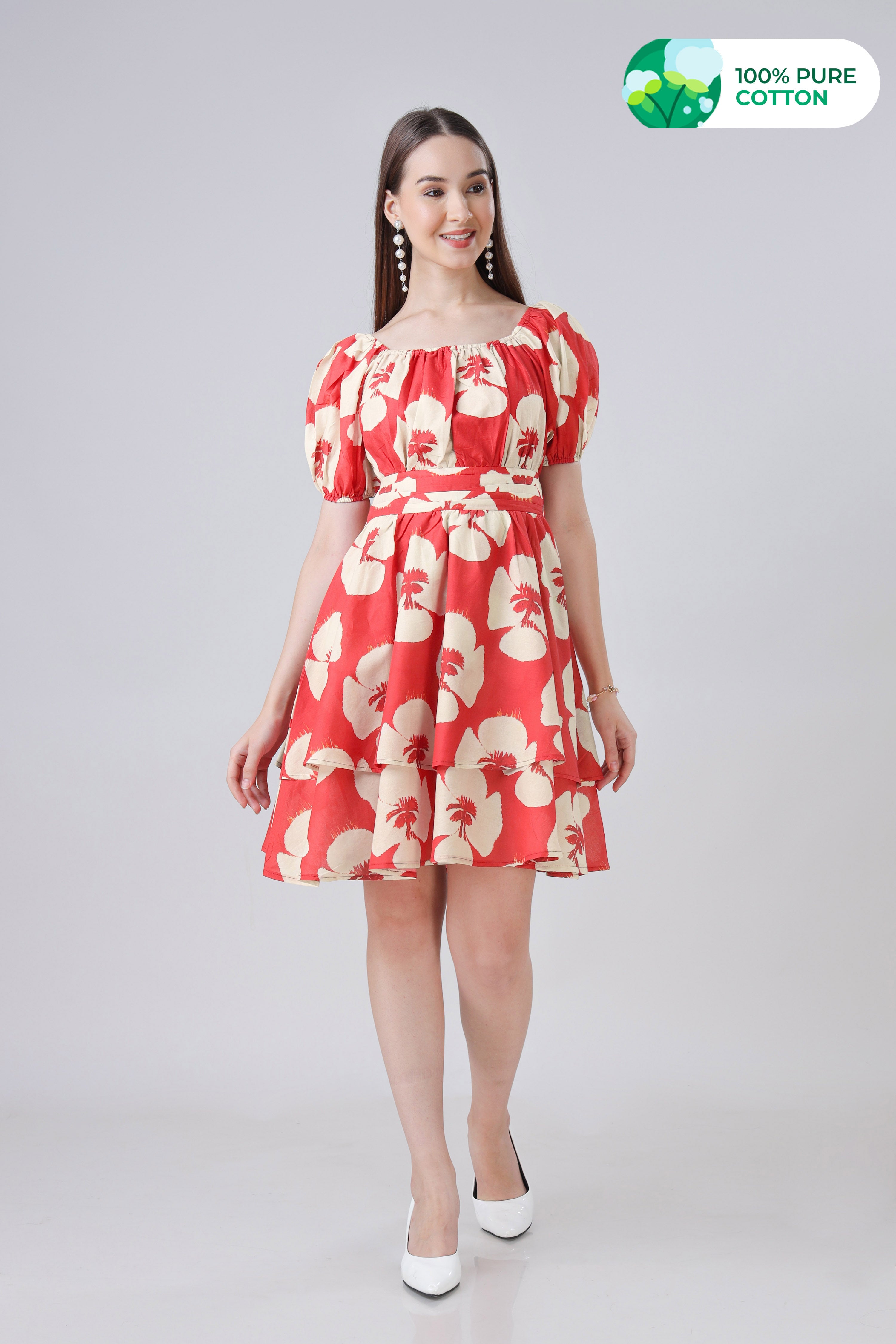 Women Floral Fit And Flare Pure Cotton Midi Dress – neofaa.com