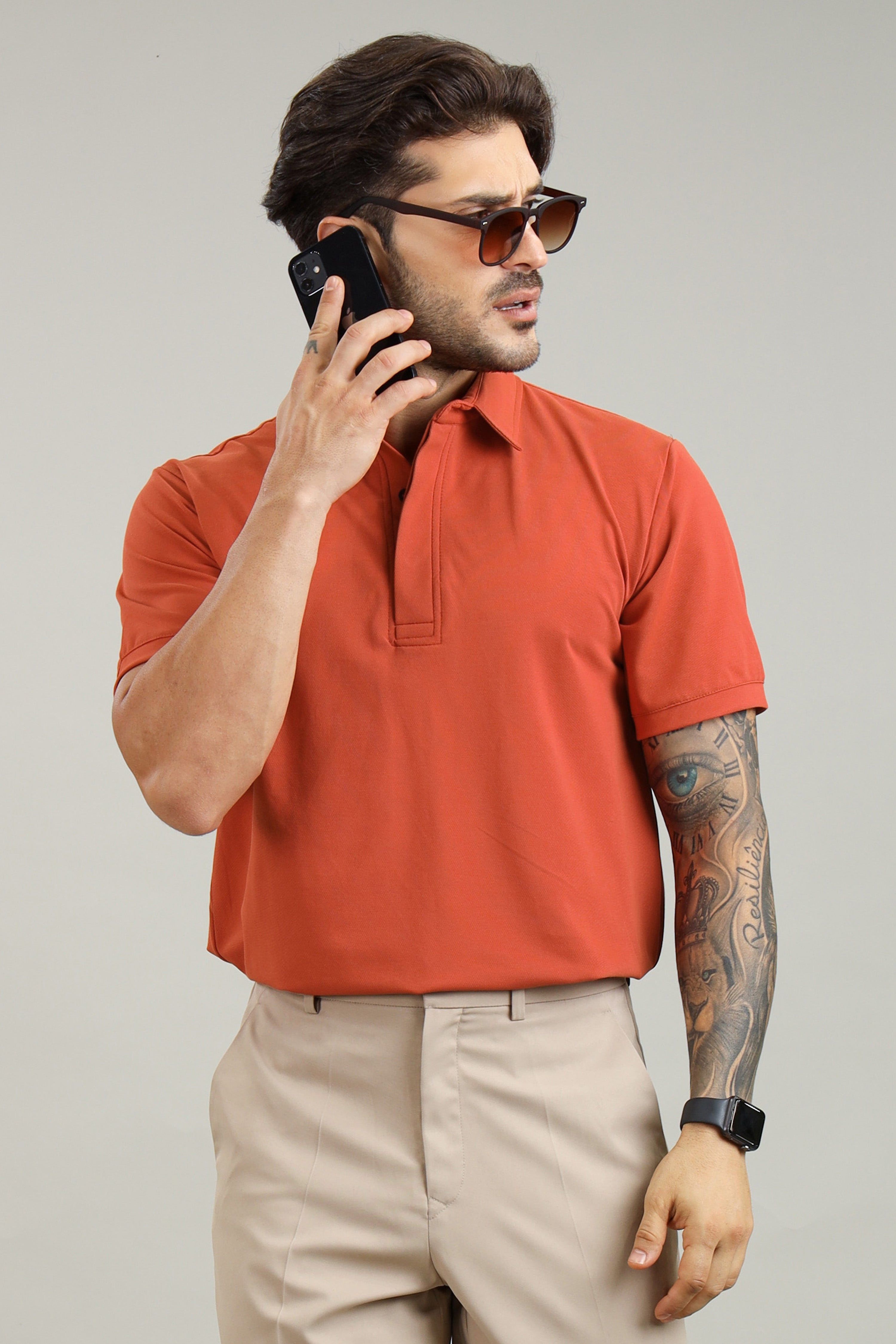 Men's Orange Hidden Placket Polo T-Shirt – neofaa.com