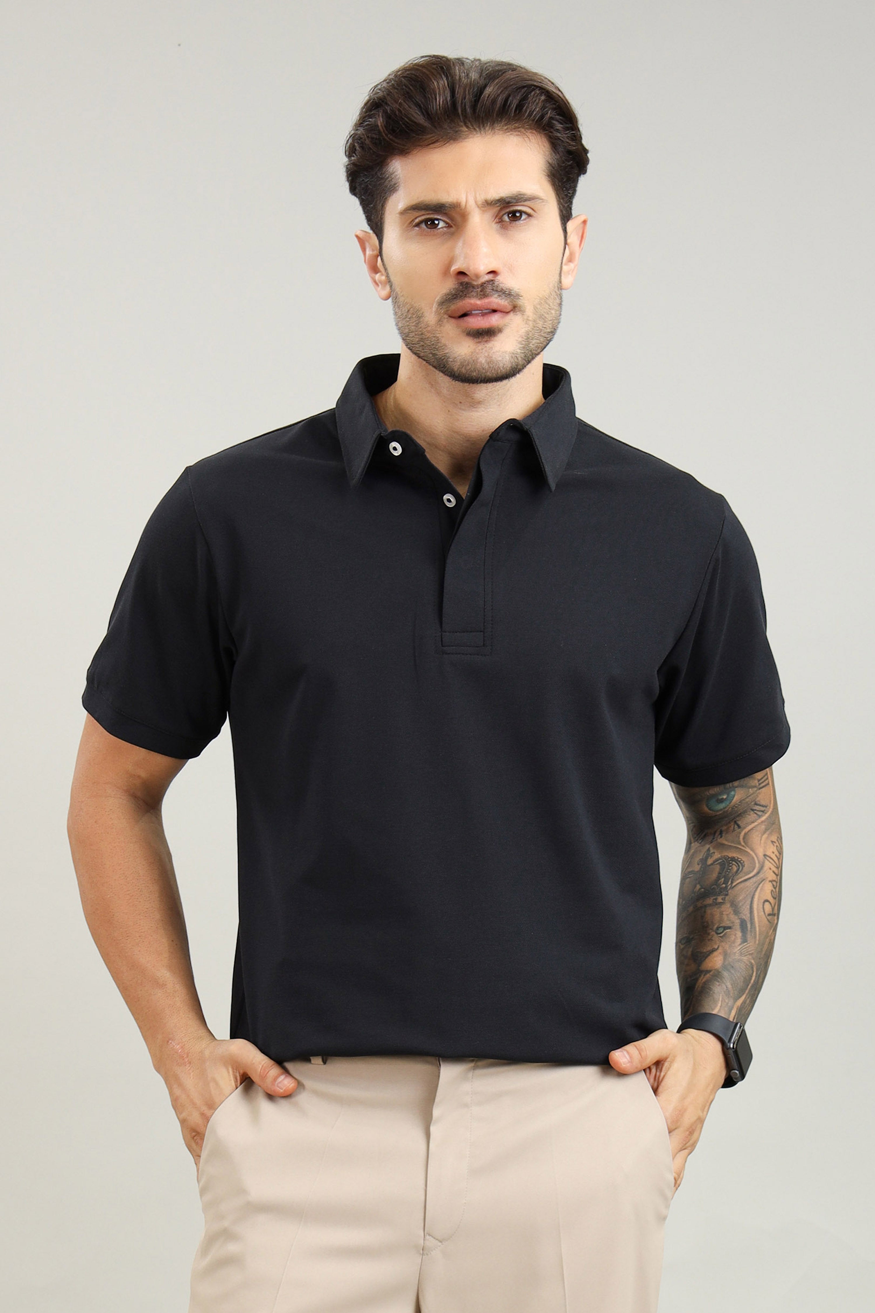 Men's Navy Blue Hidden Placket Polo T-Shirt – neofaa.com
