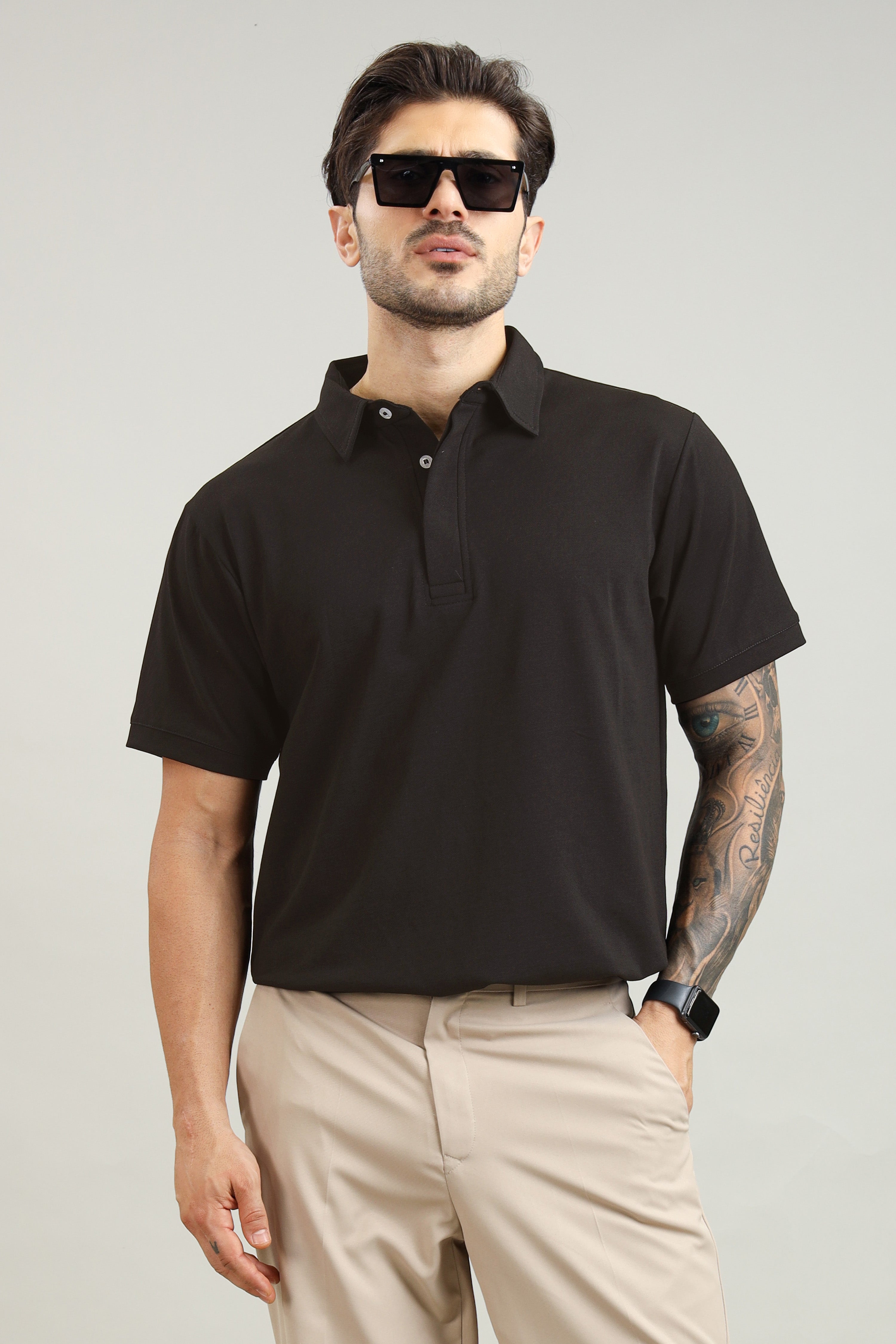 Men's Black Hidden Placket Polo T-Shirt – neofaa.com