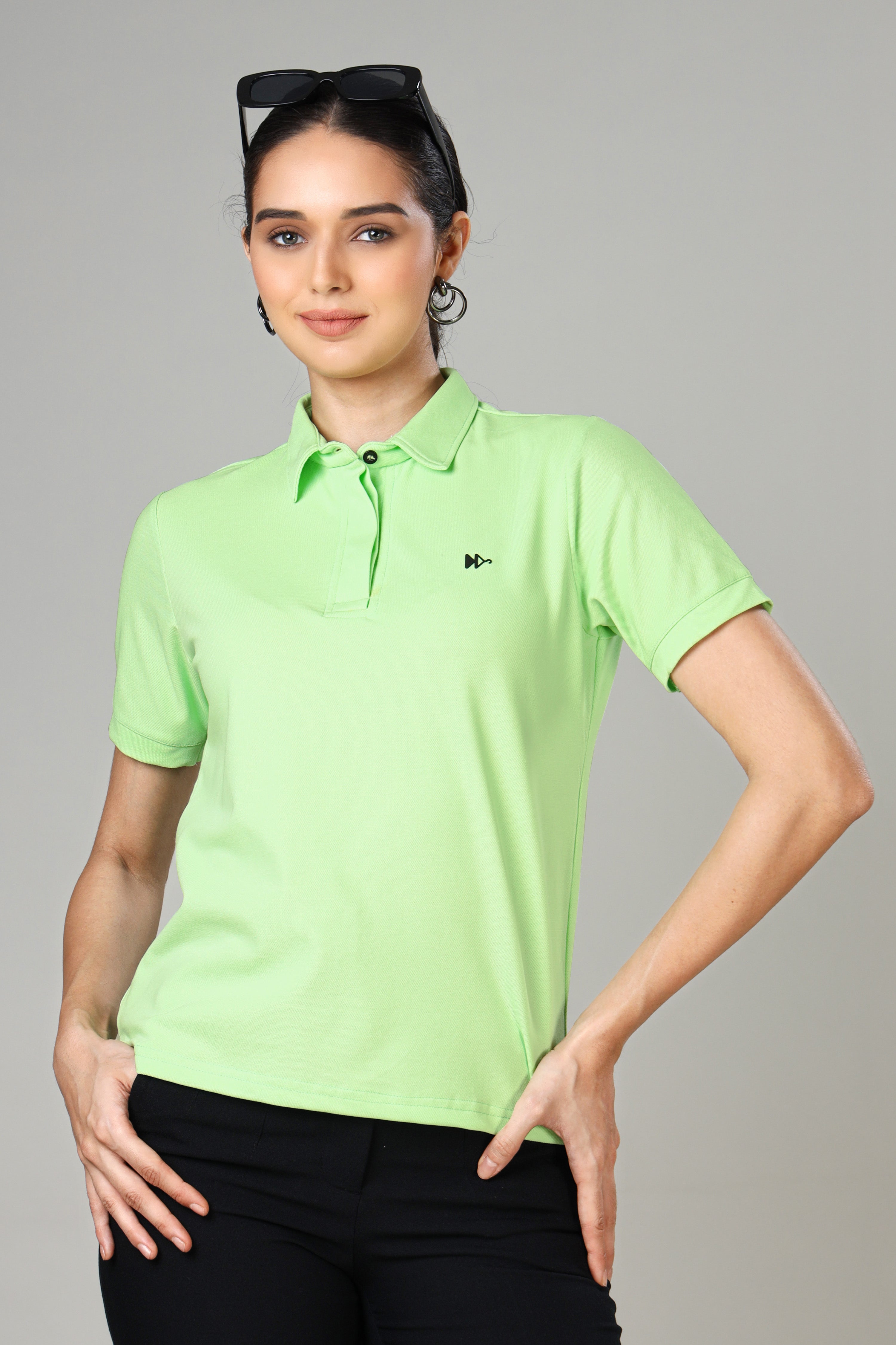 Women's Seafoam Green Hidden Placket Polo T-Shirt – neofaa.com