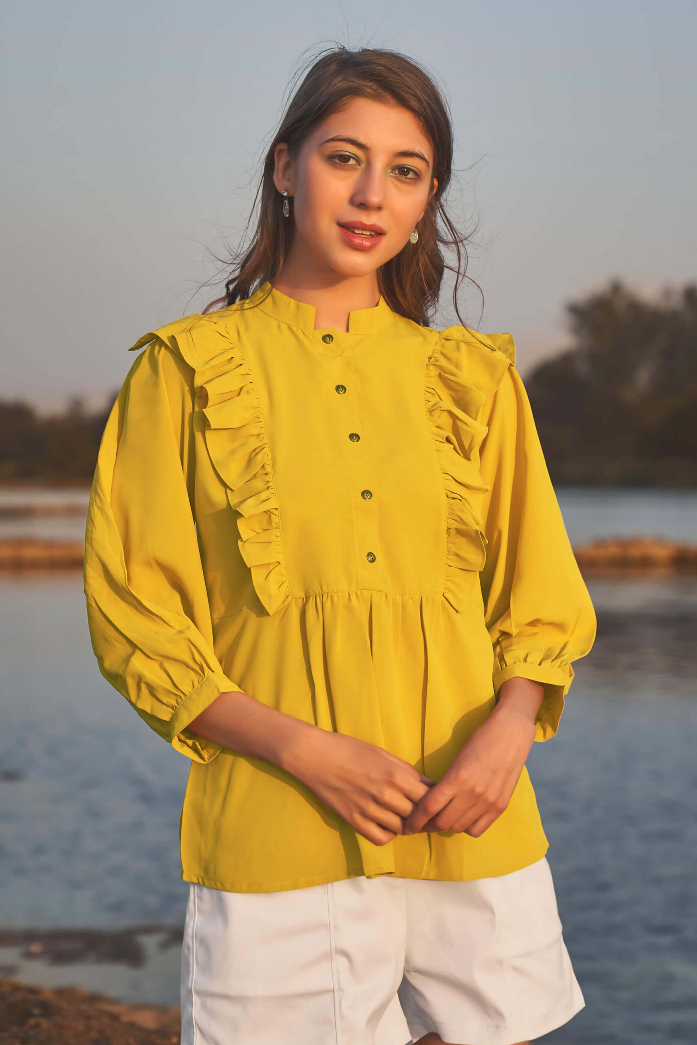 Martina Ruffle Detailed Front Button Top – neofaa.com