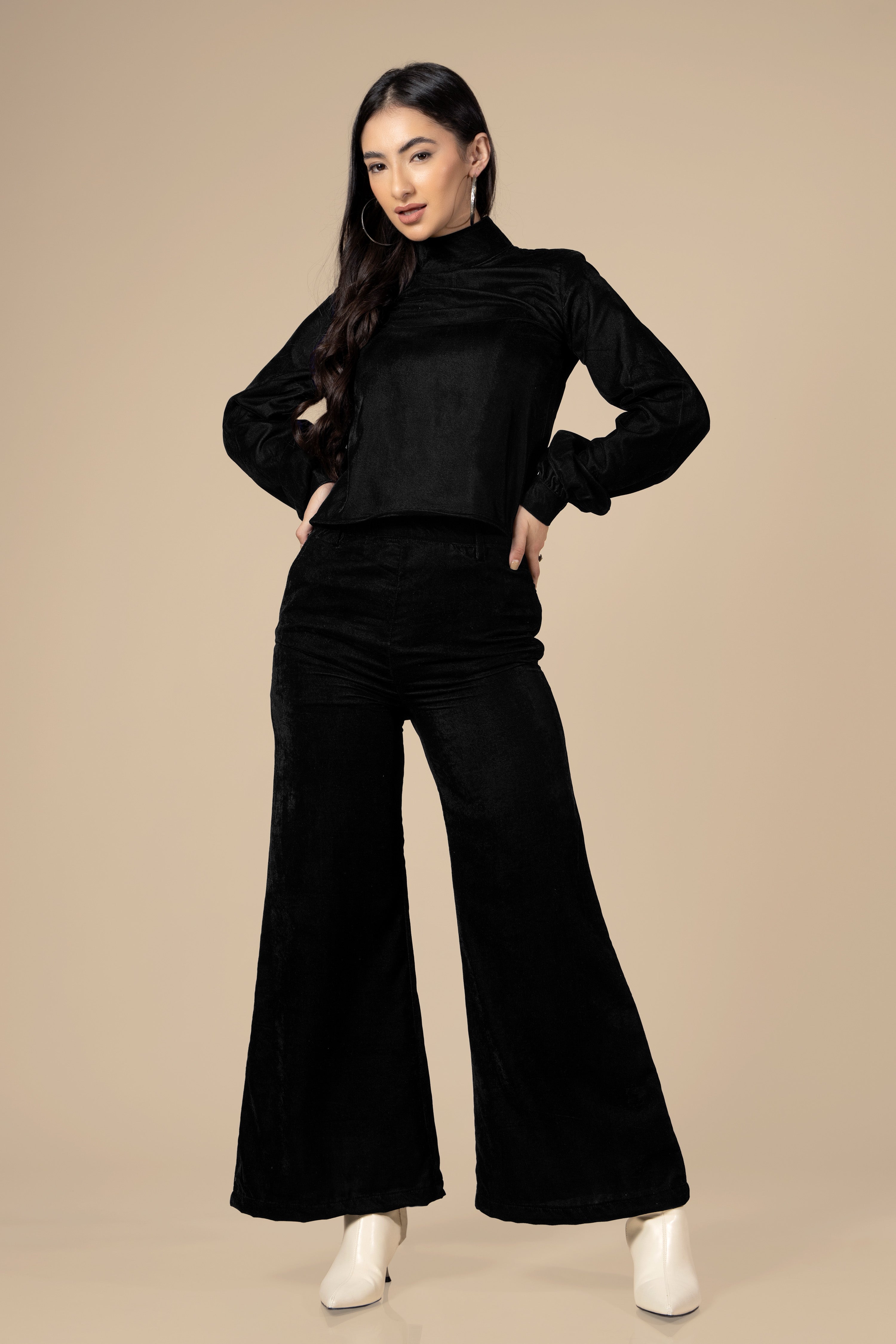 Black High Neck Velvet Co-Ord Set For Women – neofaa.com